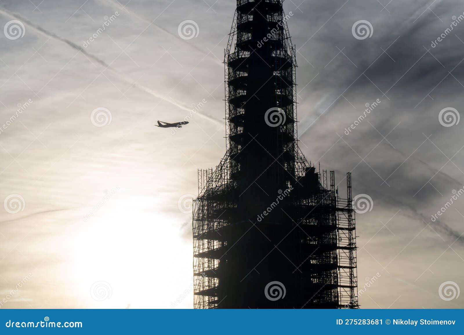 Plane Flying into a Building Under Construction Stock Image - Image of ...
