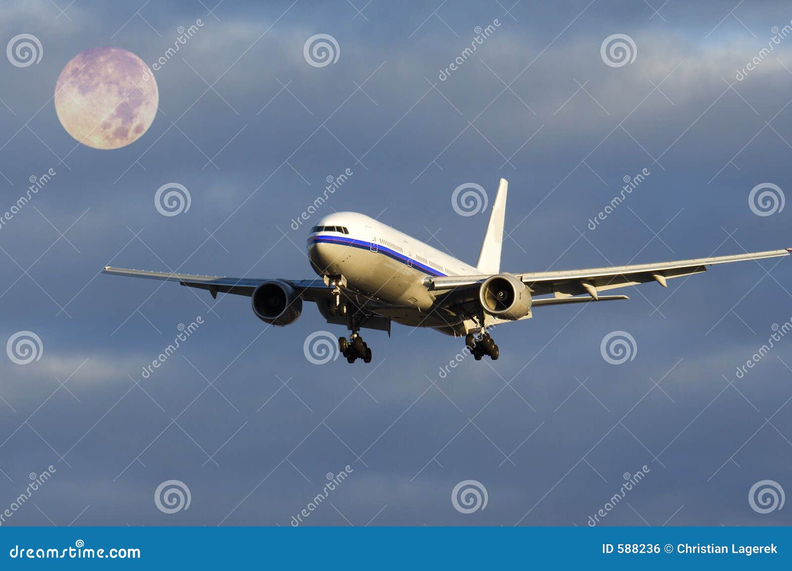 Plane flying with moon stock photo. Image of motor, industry - 588236