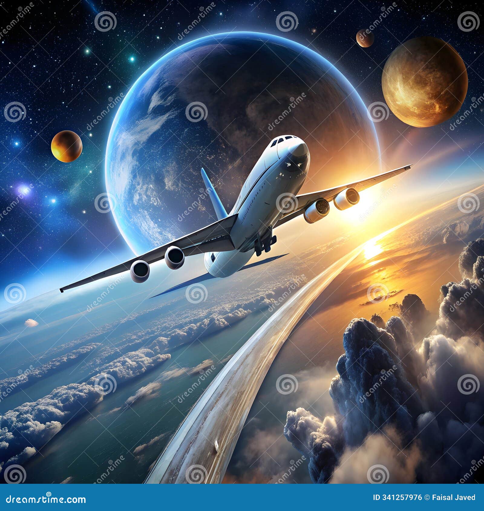 "Voyage Beyond: a Plane Soaring through the Cosmic Expanse Stock ...