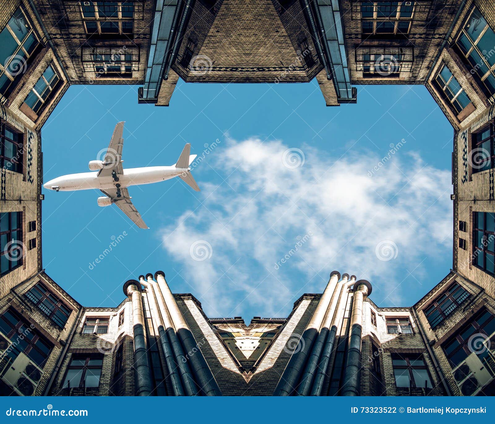 Plane Flying Over Buildings Stock Photo - Image of frankfurt, highrise ...