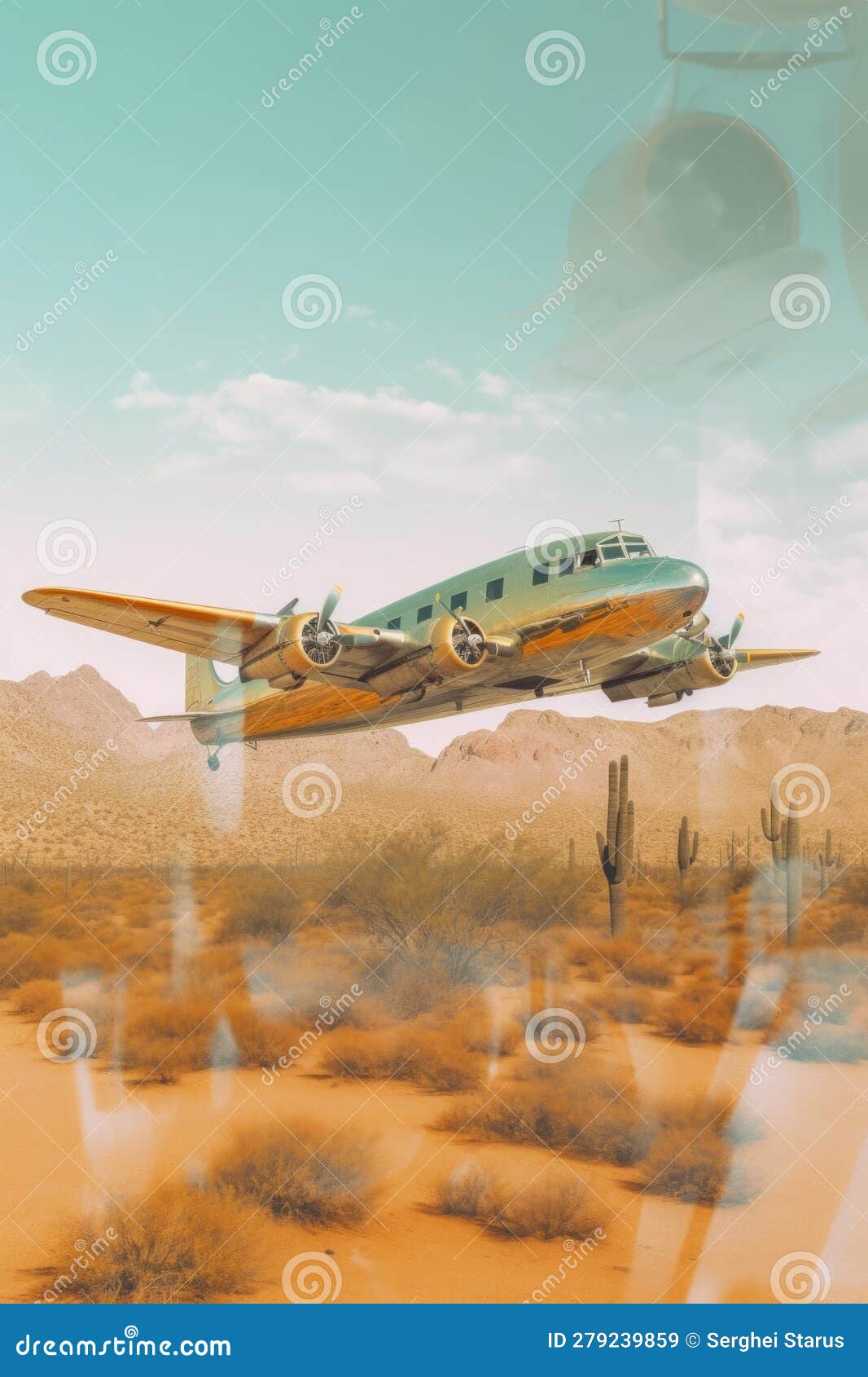 A Plane is Flying Over a Desert Area. Generative AI Image. Stock ...