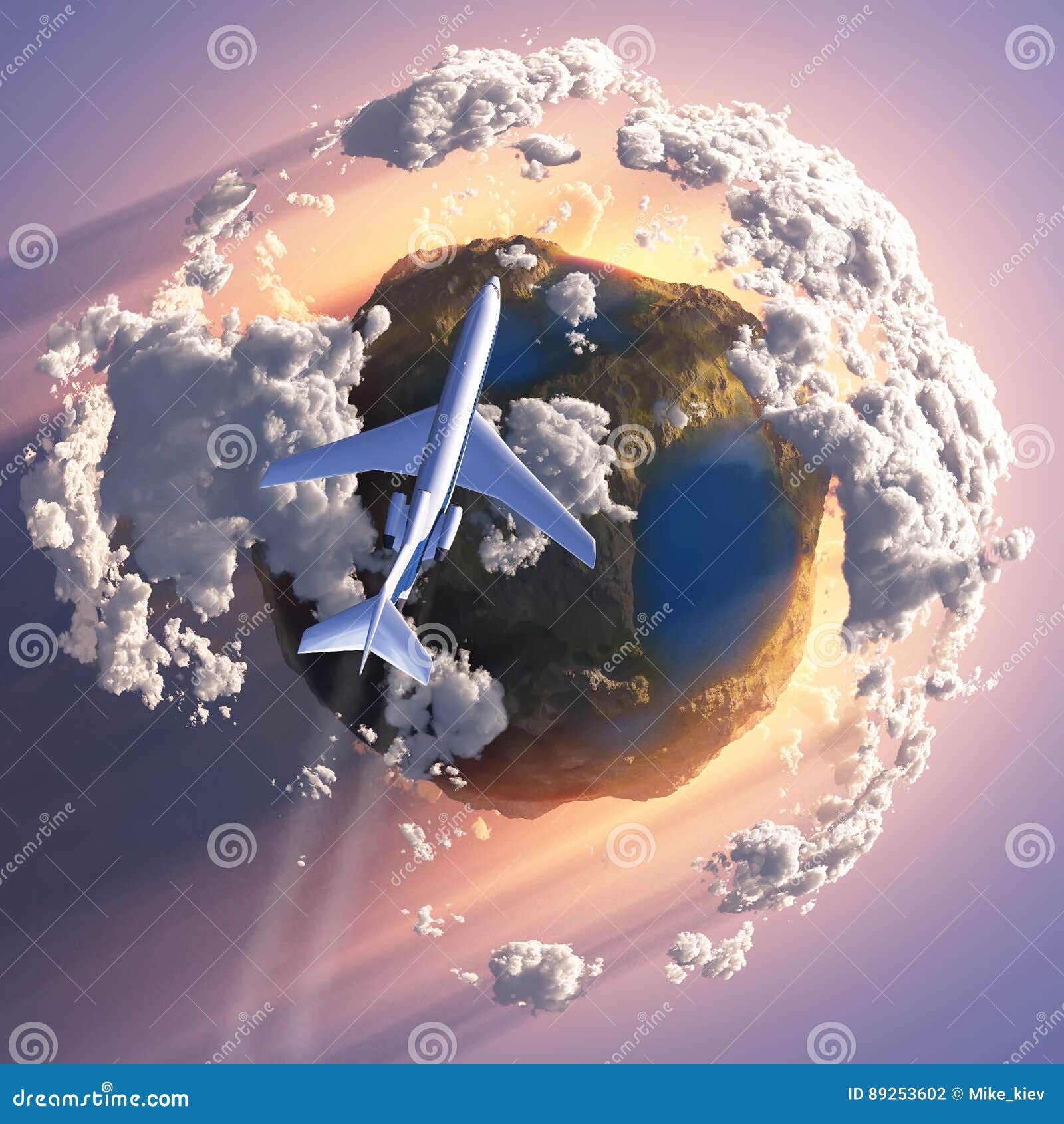 Plane Flying Over the Earth Stock Illustration - Illustration of ...
