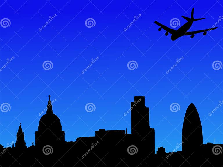 Plane flying over London stock vector. Illustration of engine - 3471209
