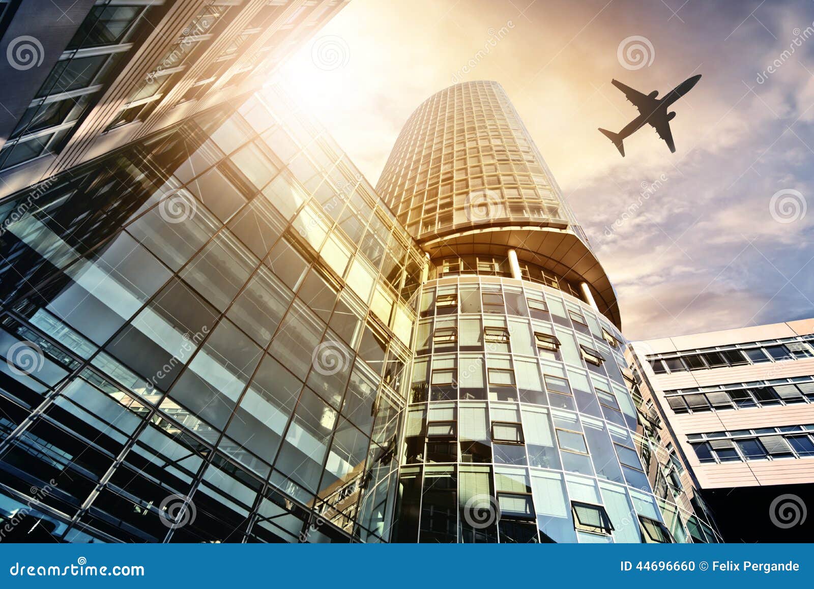 Plane Flying Over Modern Office Tower Stock Photo - Image of banking ...