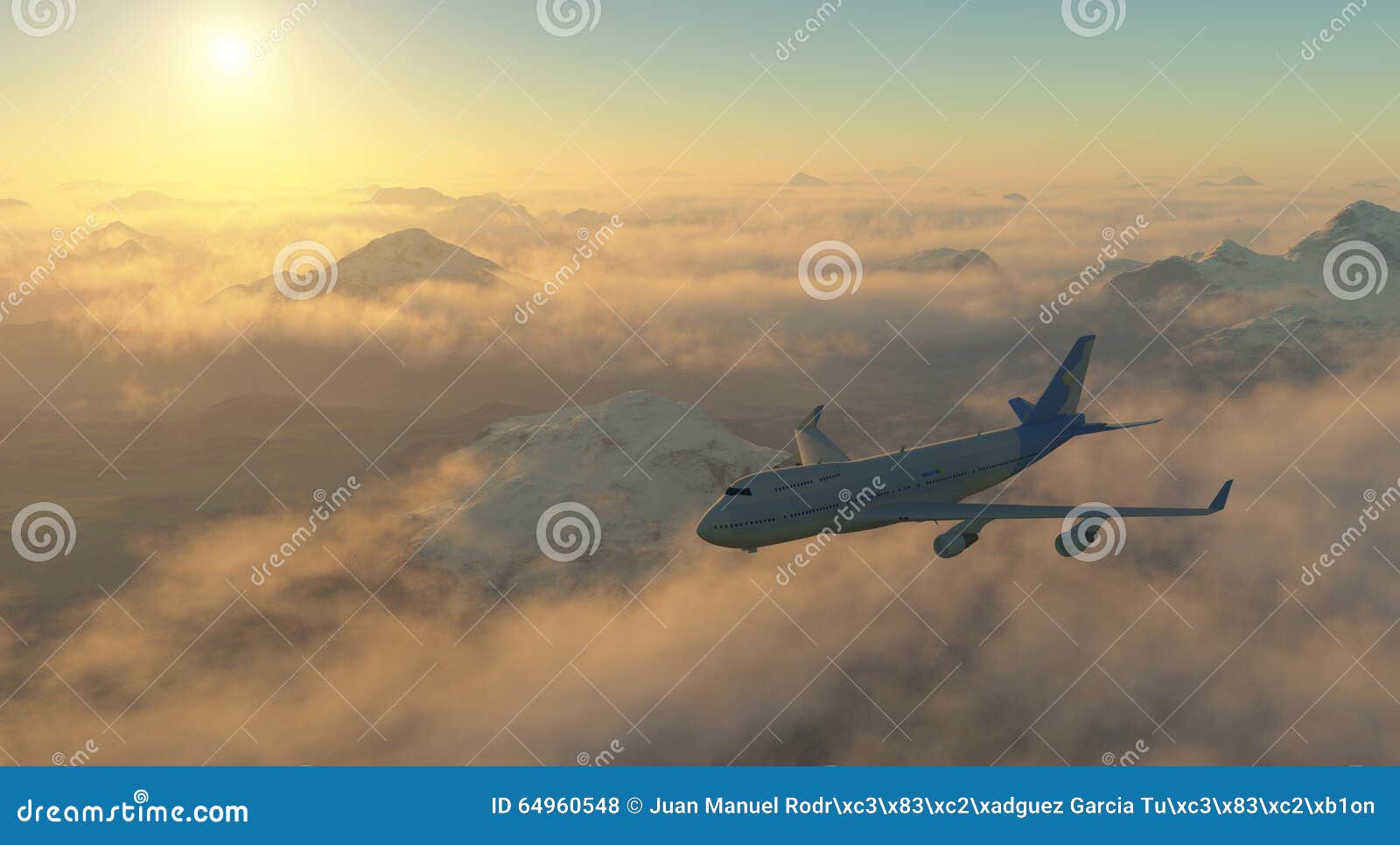 Plane Flying Over the Mountains Stock Illustration - Illustration of ...