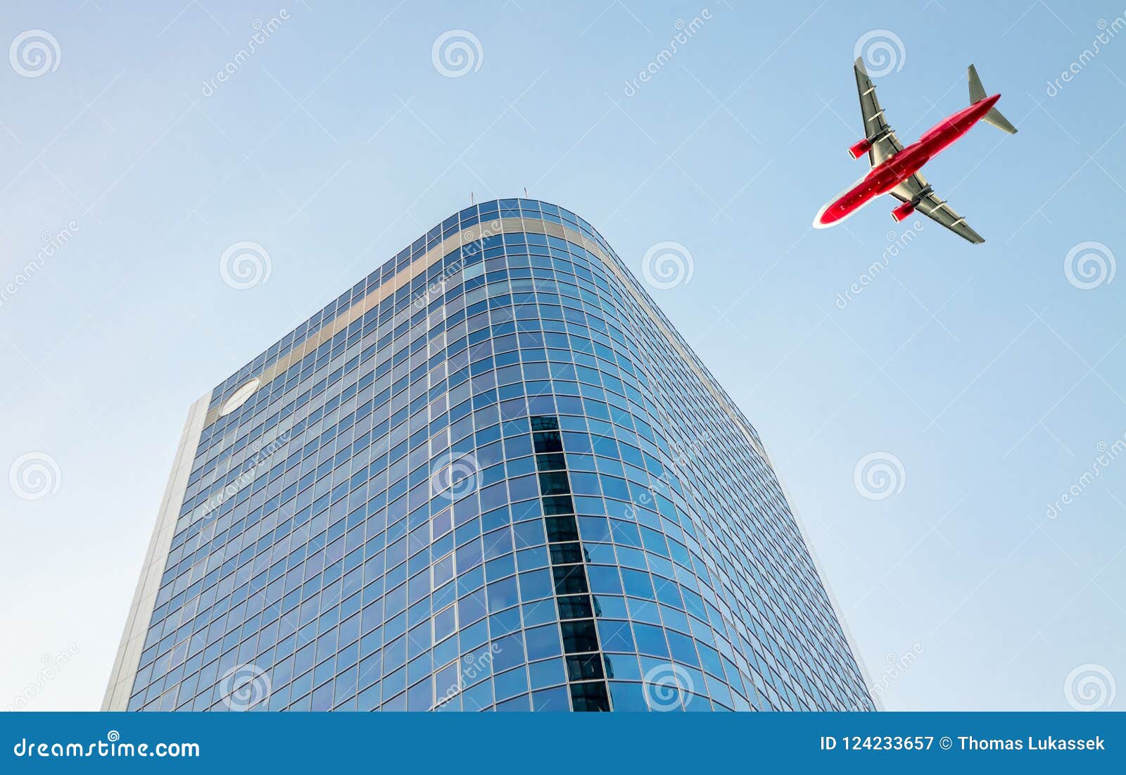 Plane Flying Over Skyscraper in the City of Frankfurt, Germany Stock ...