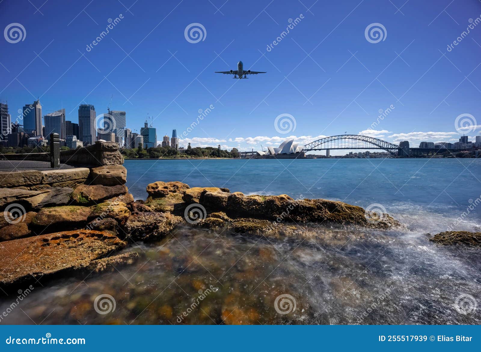 Plane Flying Over Sydney Harbour Sydney NSW Australia. Stock Image ...
