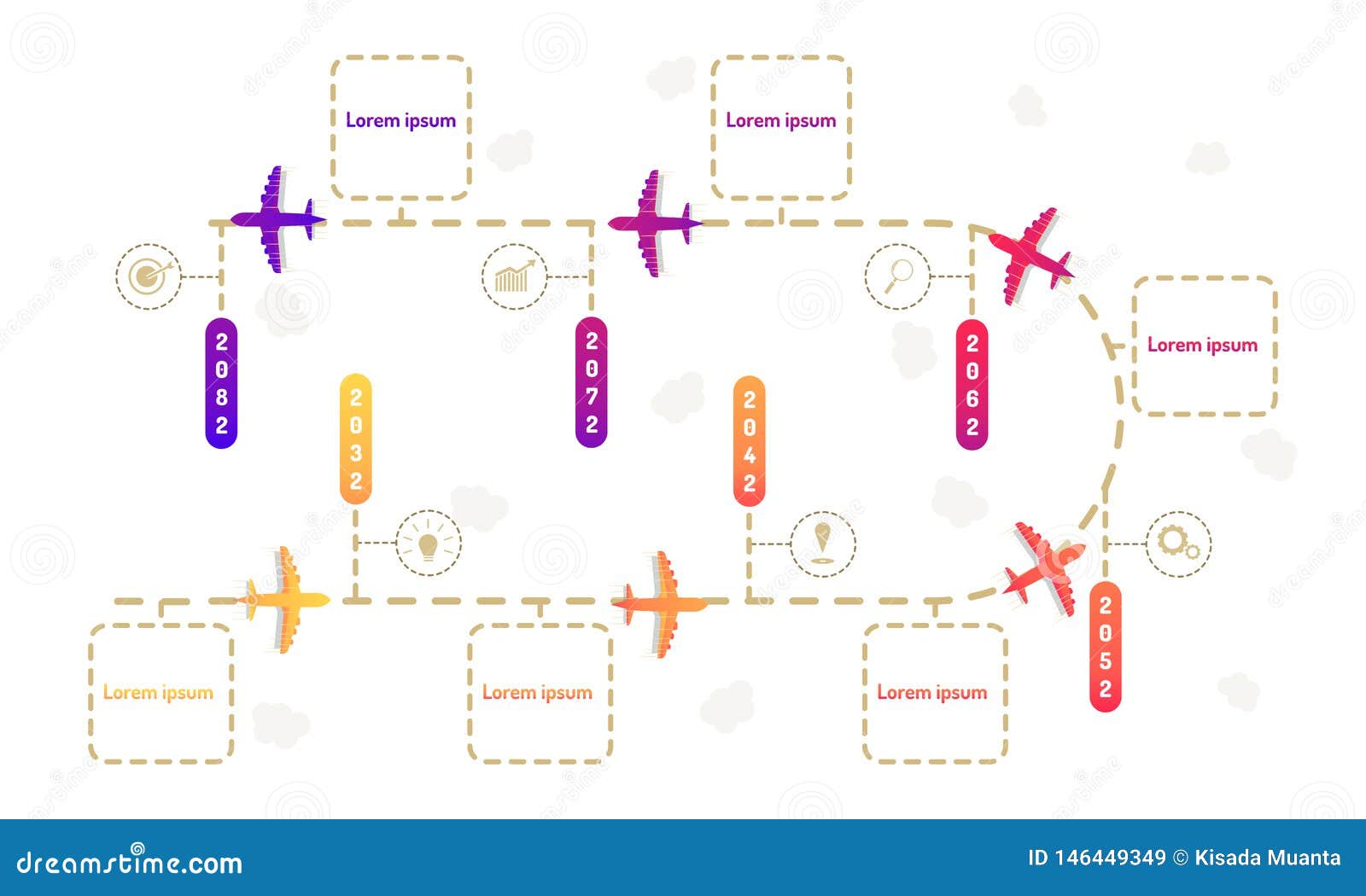 Plane Flying Roadmap Timeline Elements with Markpoint Graph Think ...