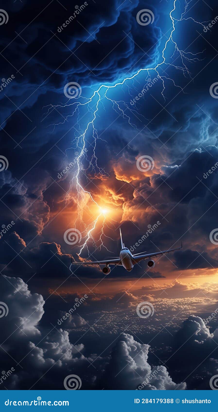 A Plane Flying through a Scary Cloud at the Darkest Hour Stock ...