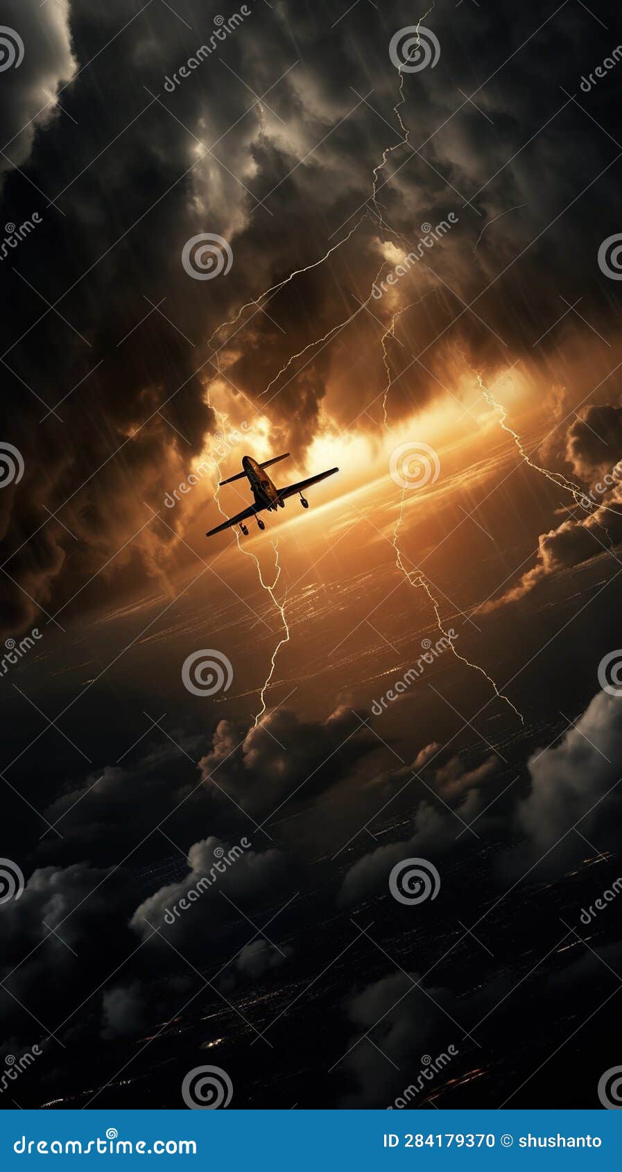 A Plane Flying through a Scary Cloud at the Darkest Hour Stock ...