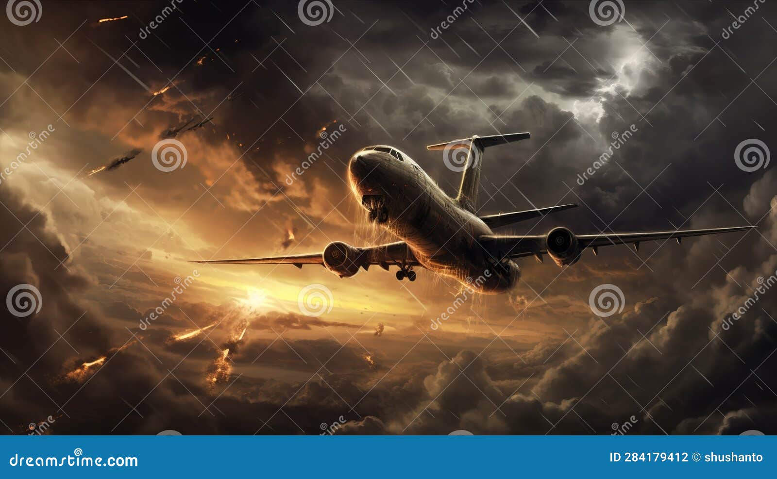 A Plane Flying through a Scary Cloud at the Darkest Hour Stock ...