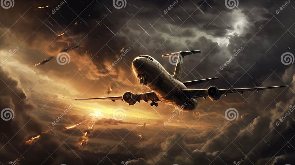 A Plane Flying through a Scary Cloud at the Darkest Hour Stock ...