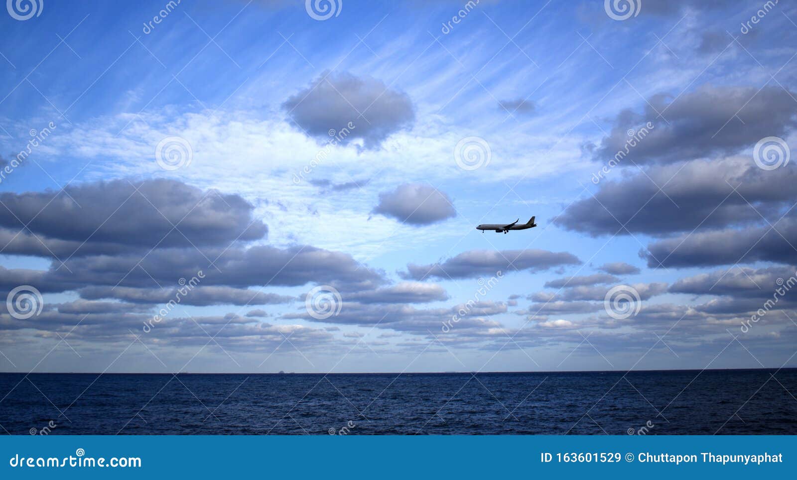 The Plane is Flying in the Sky Blue Sky Background Stock Image - Image ...