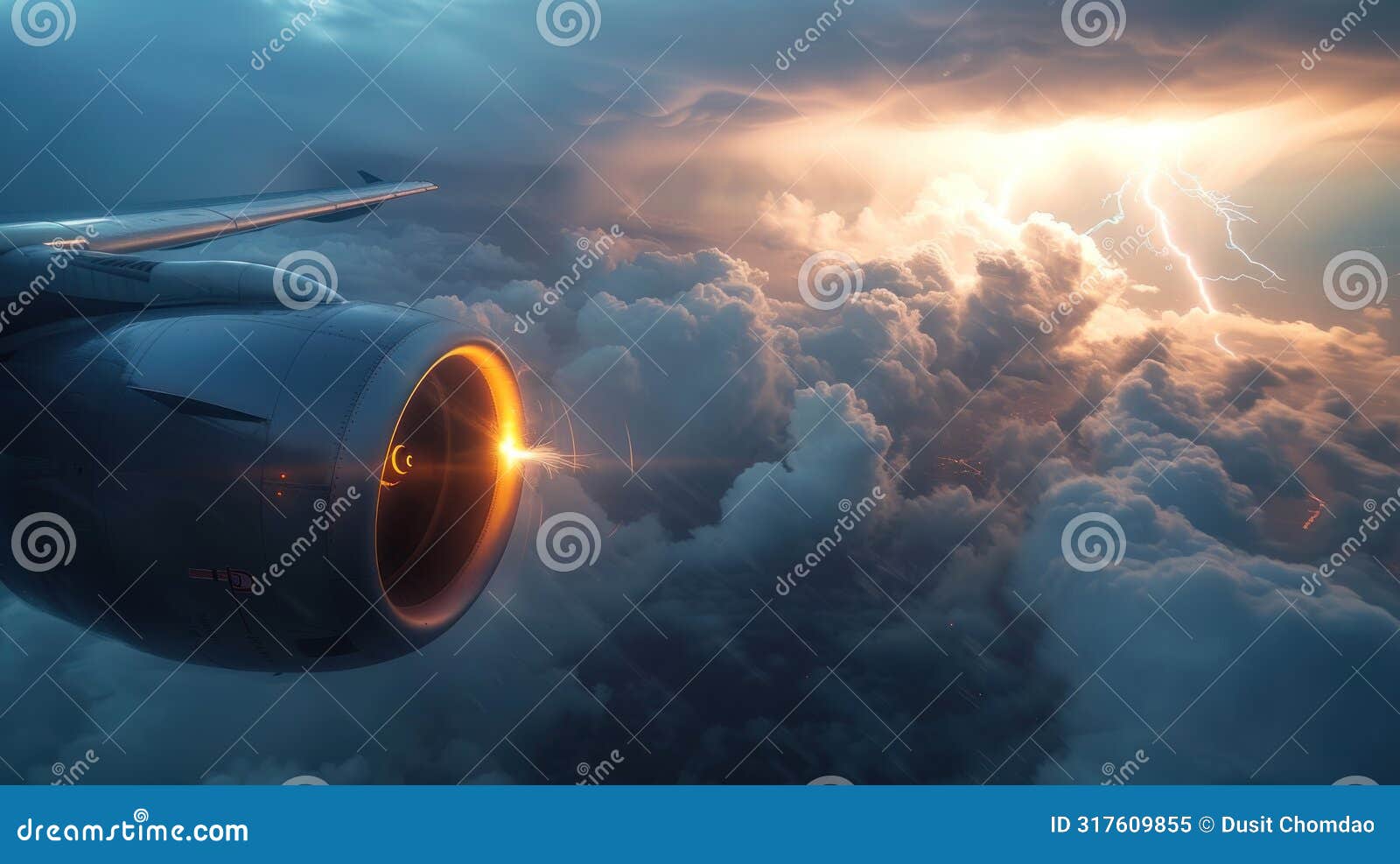 A Plane is Flying through a Storm with a Lightning Bolt in the Sky ...