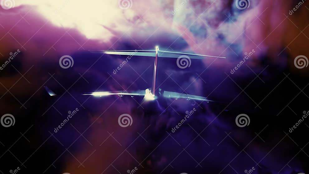 Plane Flying through the Storm Surreal Clouds. Design. Abstract Flight ...