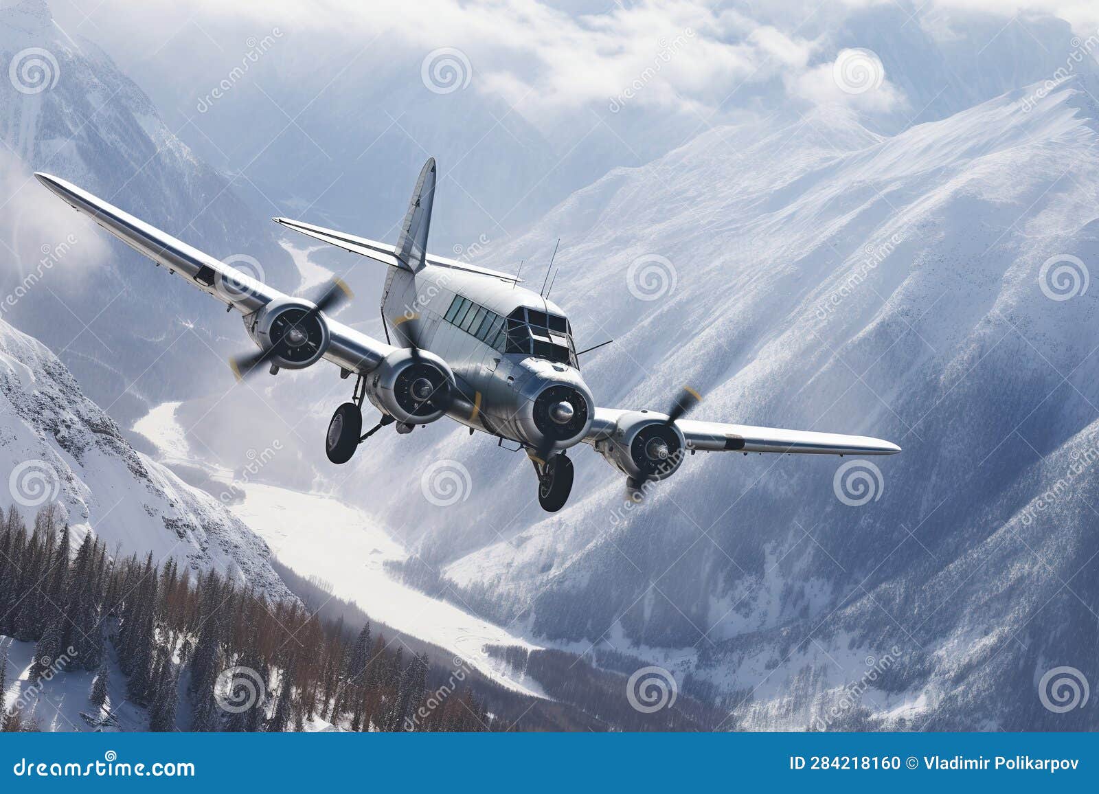 The Plane Hangs Over Mountains with Snow Stock Illustration ...