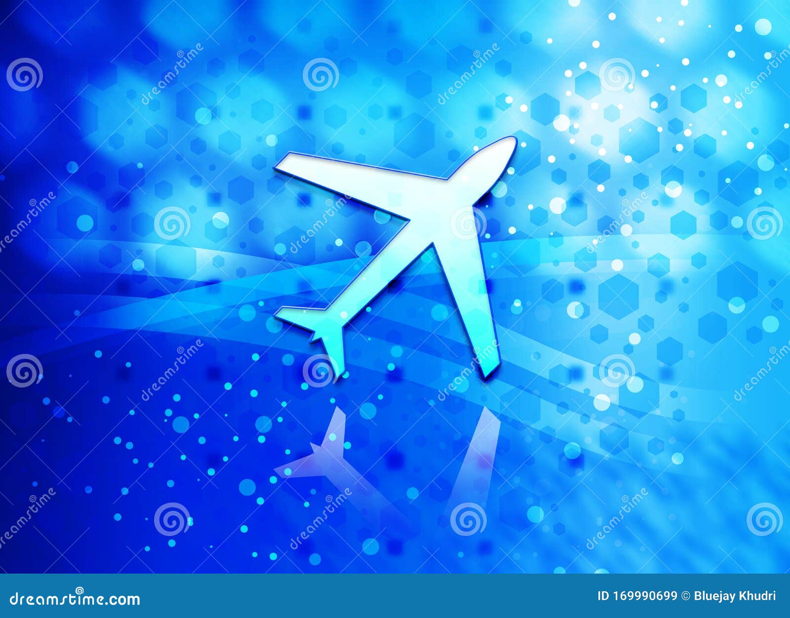 Plane Icon Abstract Light Cyan Blue Hexagon Pattern Background Stock ...