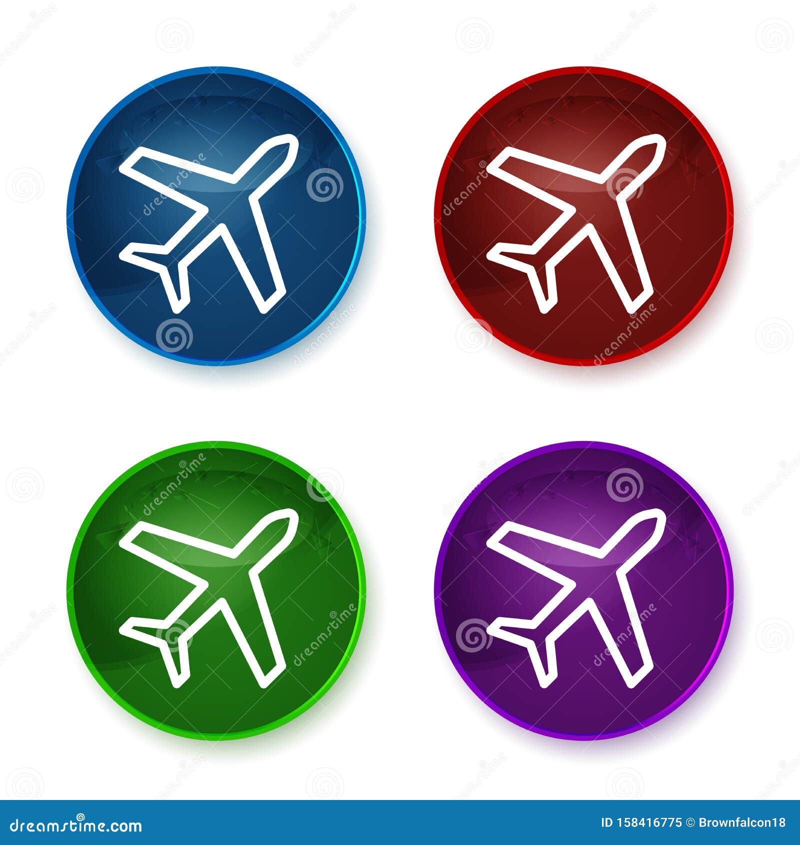 Plane Icon Shiny Round Buttons Set Illustration Stock Vector ...