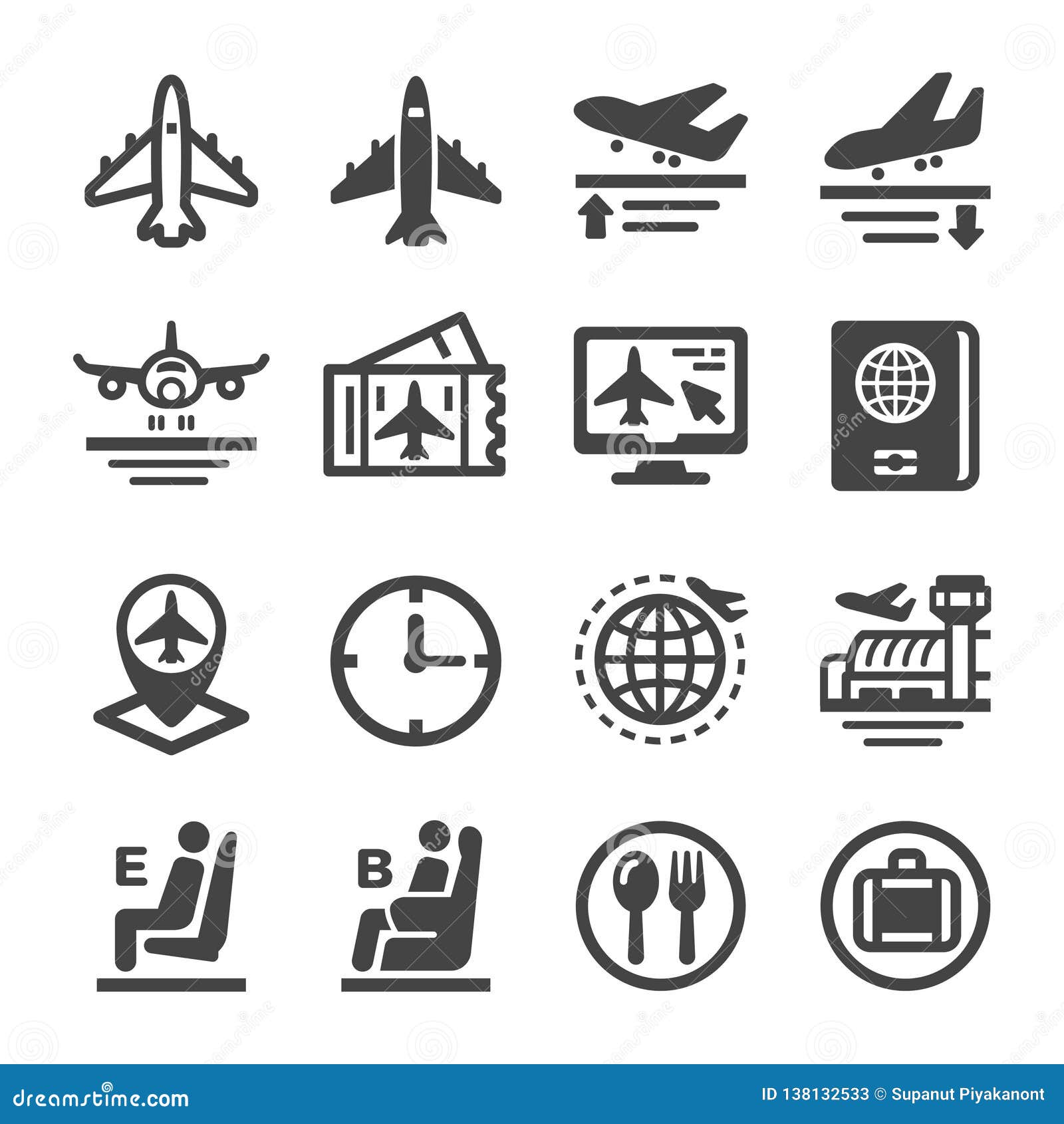 Plane icon set stock vector. Illustration of plane, commercial - 138132533
