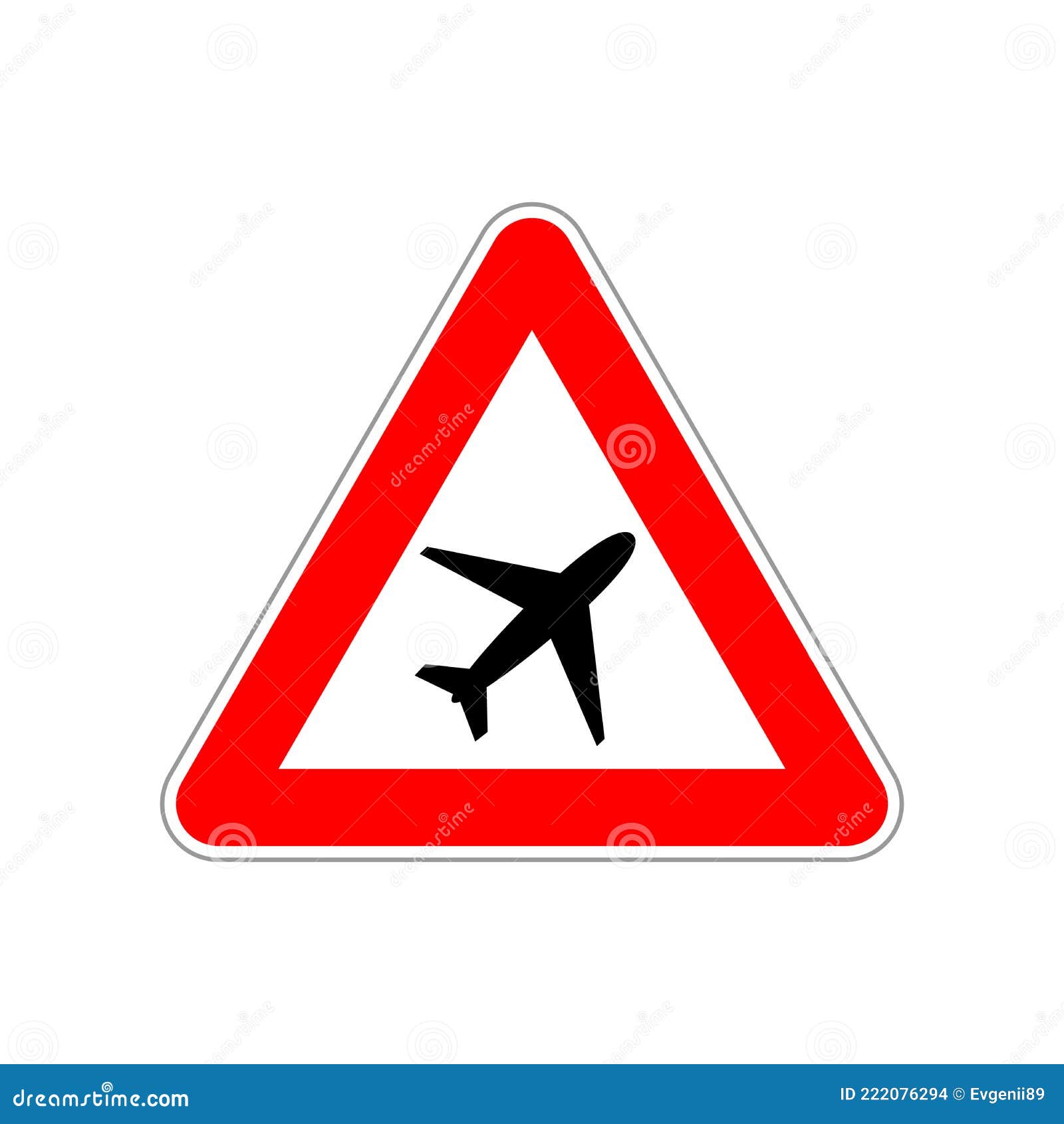 Plane Icon on the Triangle Red and White Road Sign on White Stock ...