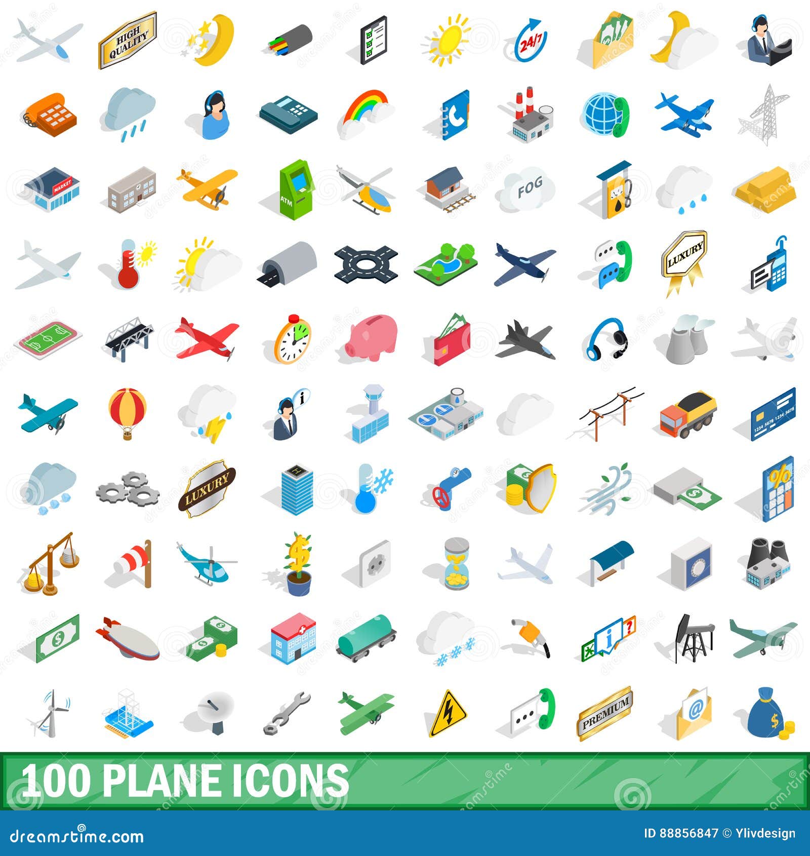 100 Plane Icons Set, Isometric 3d Style Stock Vector - Illustration of ...