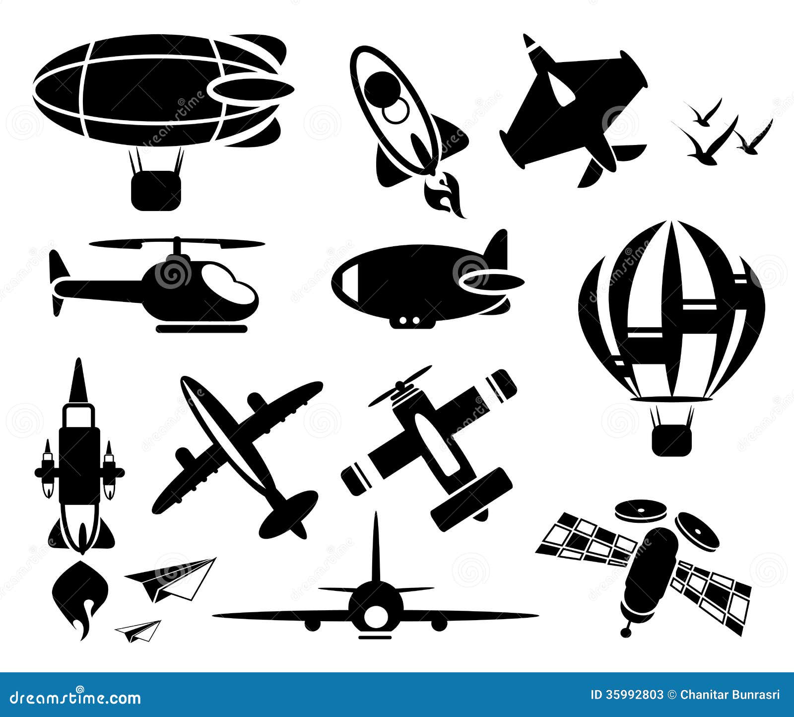 Set Plane Icons, Different Historical Airplane, Passenger Airplanes ...