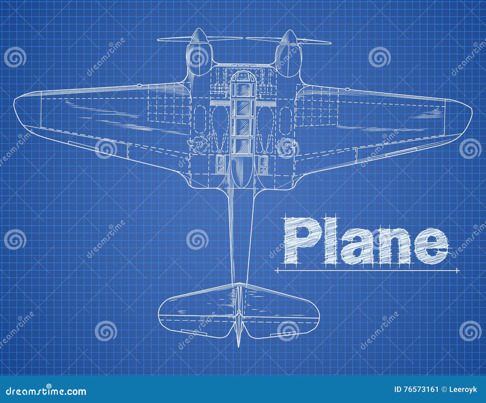 Plane Illustration in Blue Print Style. Stock Vector - Illustration of ...