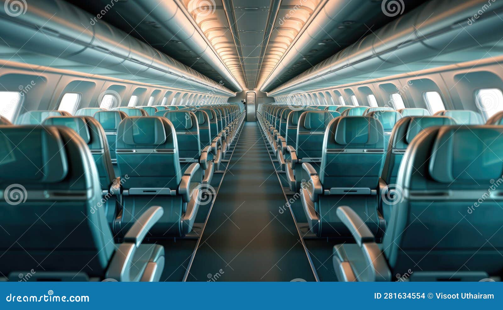 Plane Interior with Seats, Empty Airplane Cabin Interior Stock ...