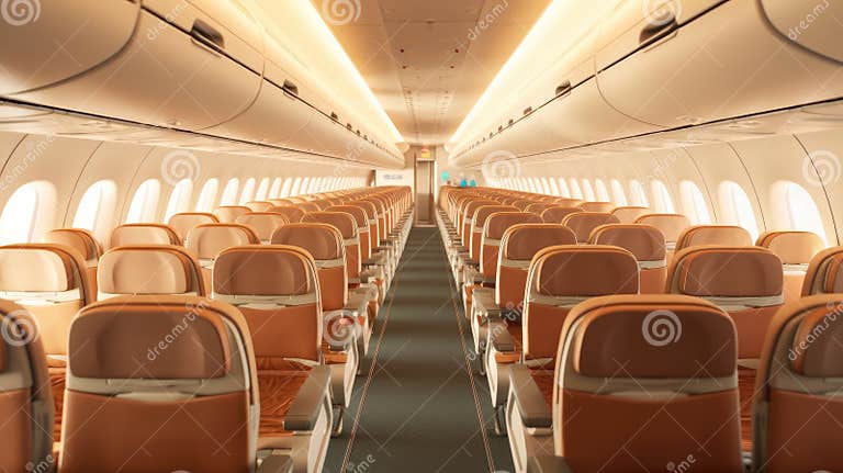 Plane Interior with Seats, Empty Airplane Cabin Interior Stock ...