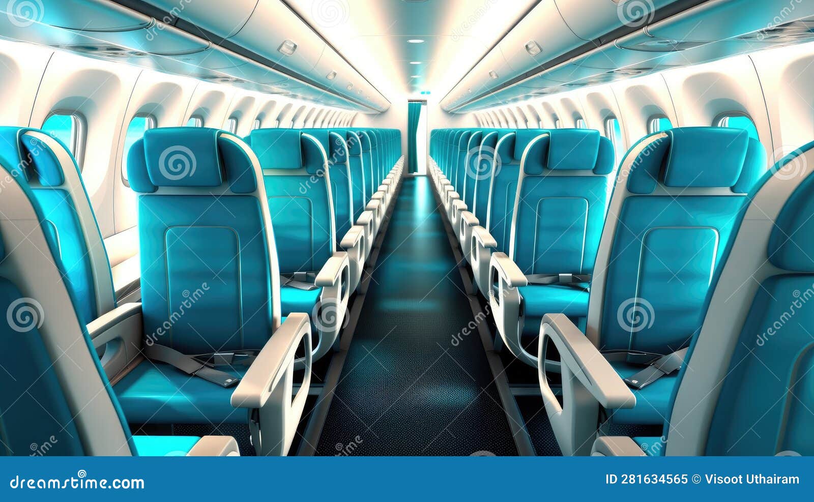 Plane Interior with Seats, Empty Airplane Cabin Interior Stock ...