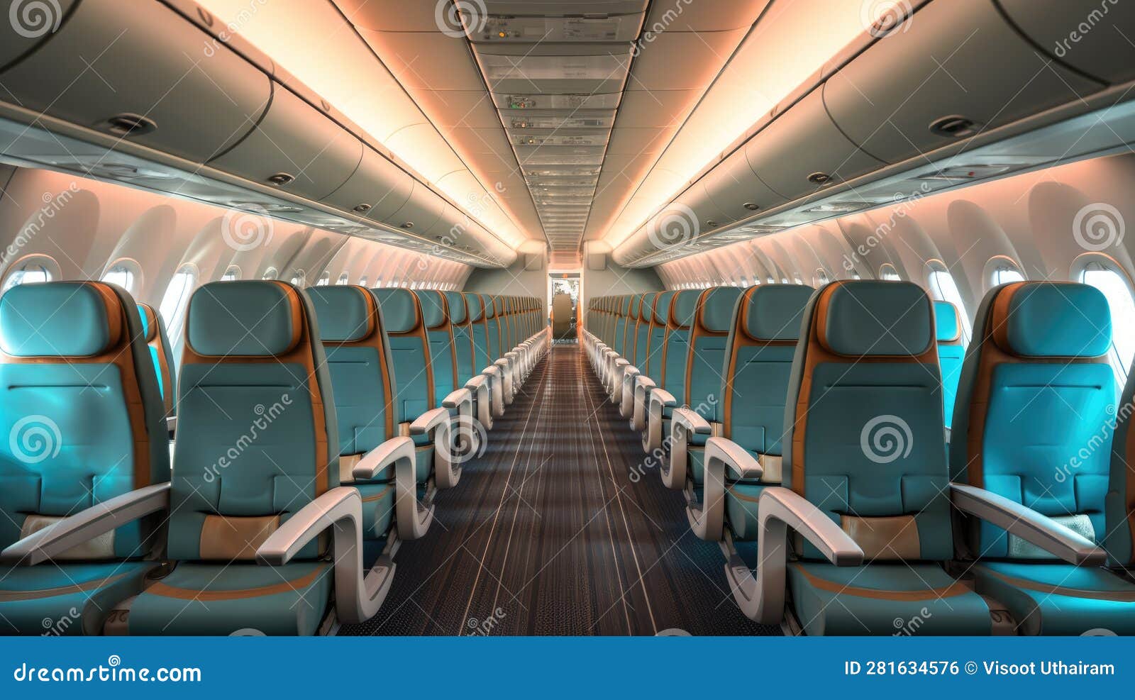 Plane Interior with Seats, Empty Airplane Cabin Interior Stock ...