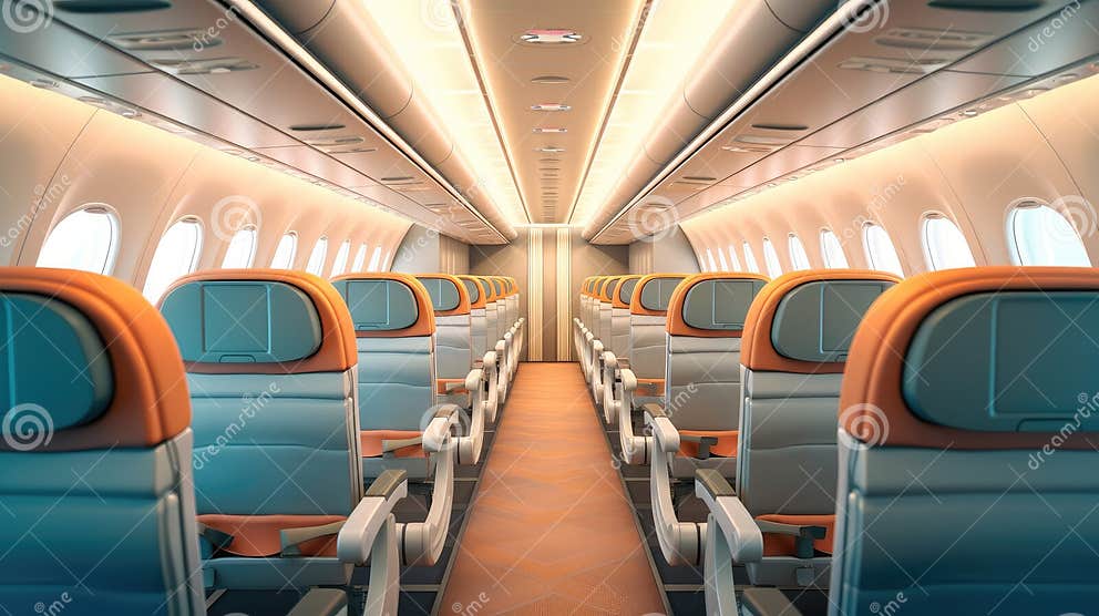 Plane Interior with Seats, Empty Airplane Cabin Interior Stock ...