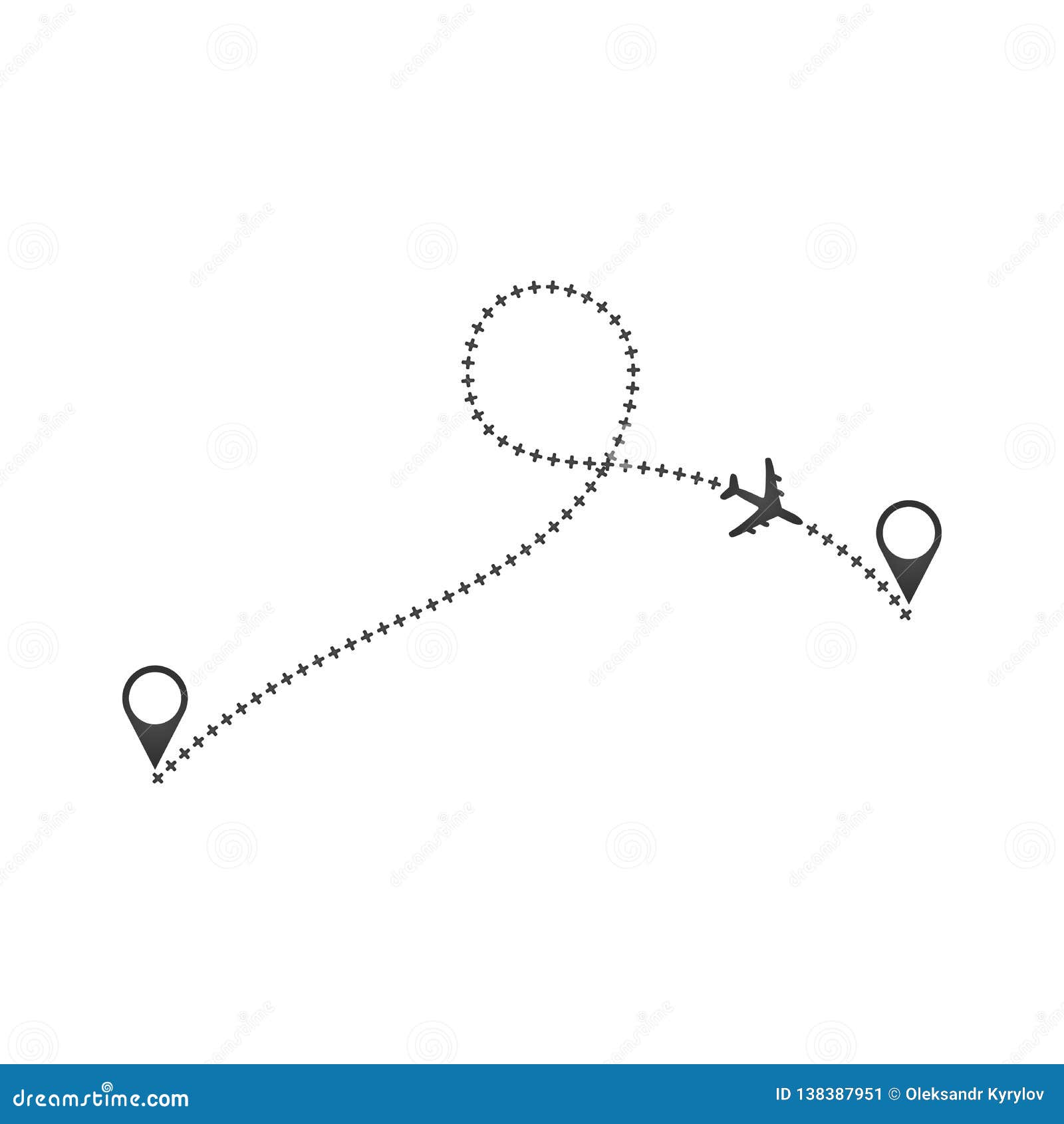 Plane and Its Cross Track and Map Pins on White Background. Vector ...