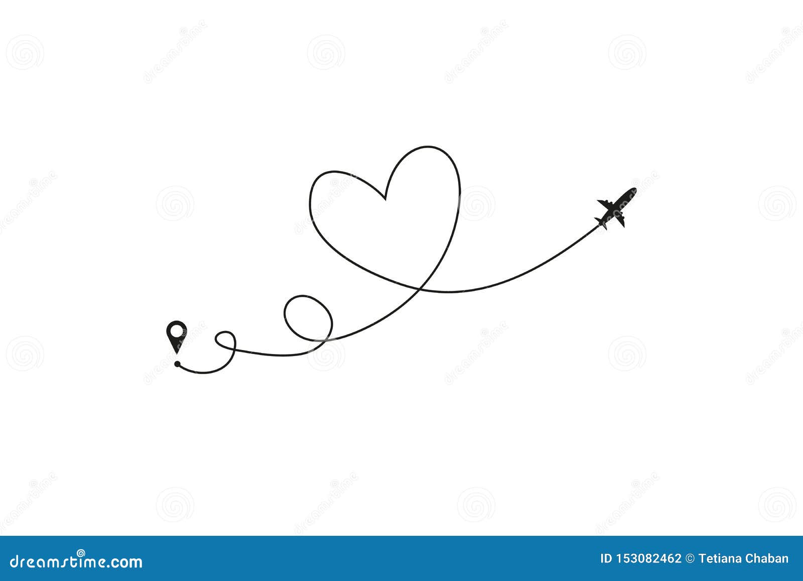 Plane and Its Track in the Shape of a Heart on White Background. Vector ...