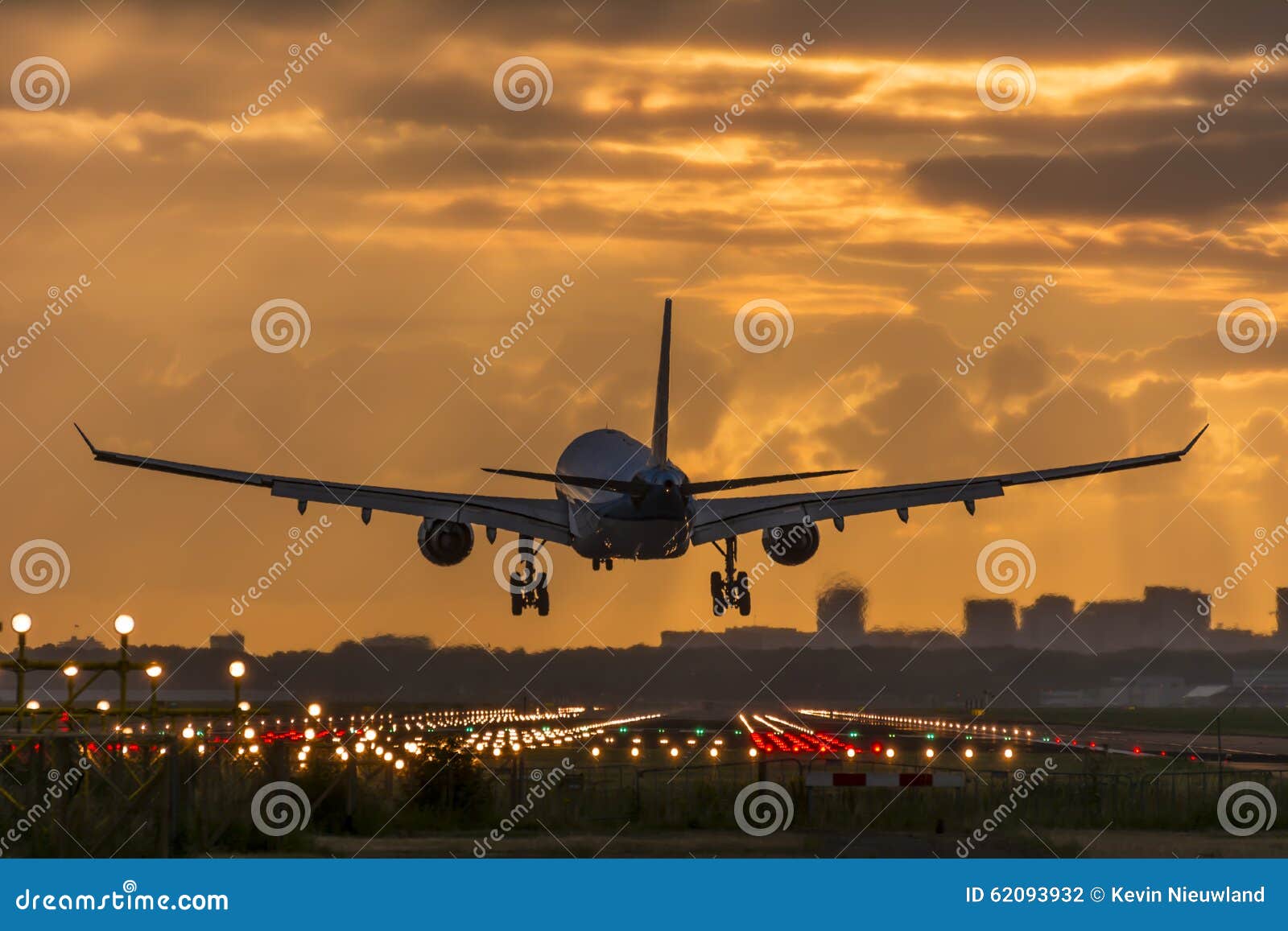 Plane almost Landed at the Runway. Stock Photo - Image of night, landed ...