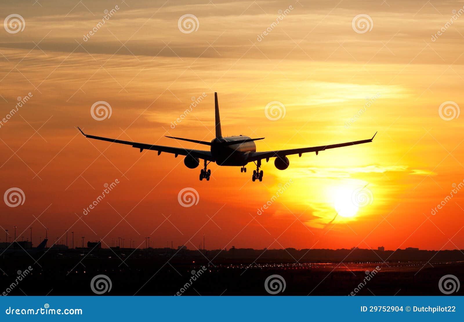 Plane landing in sunrise stock photo. Image of transport - 29752904