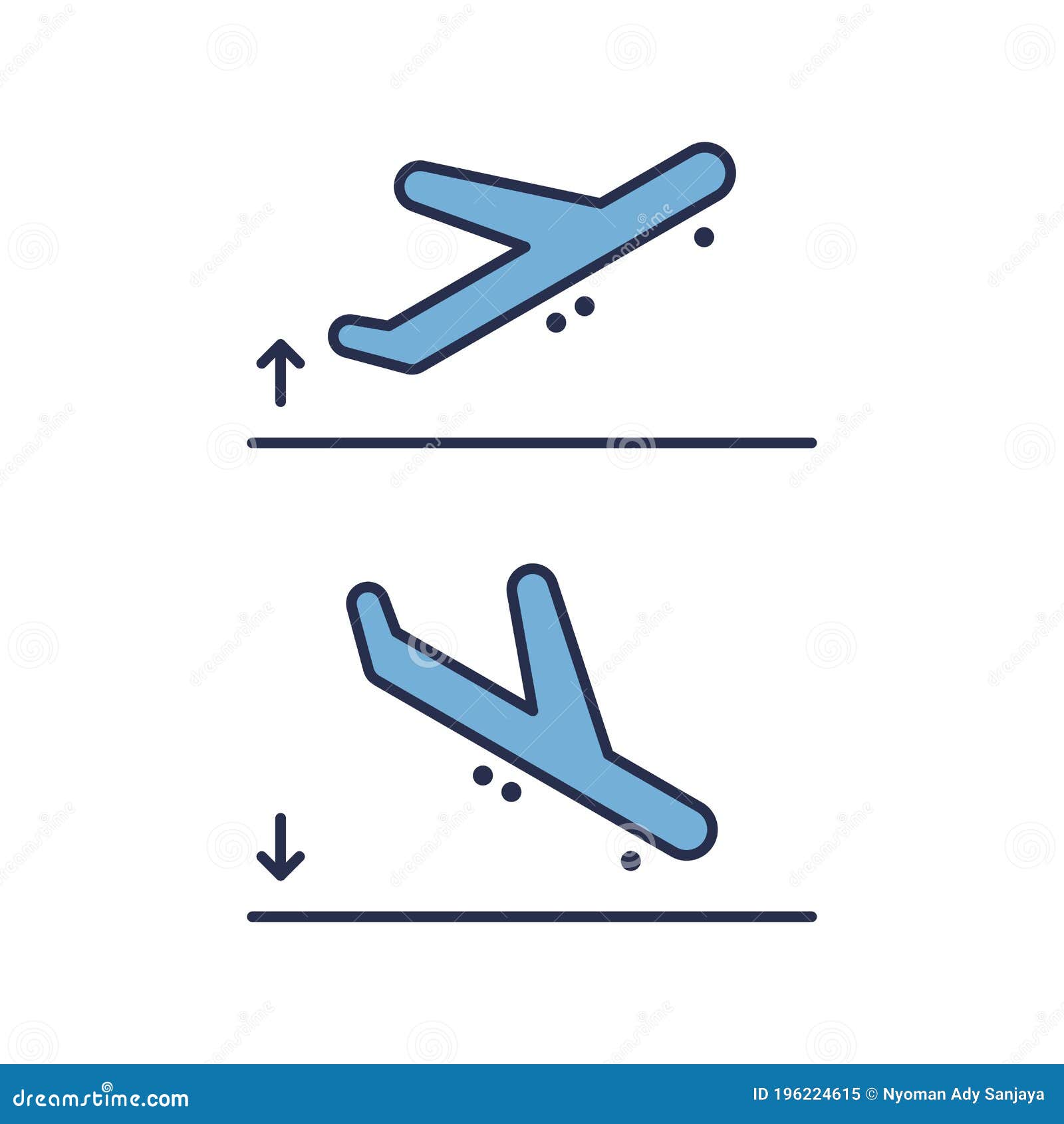 Plane Landing and Takeoff Vector Icon Symbol Isolated on White ...