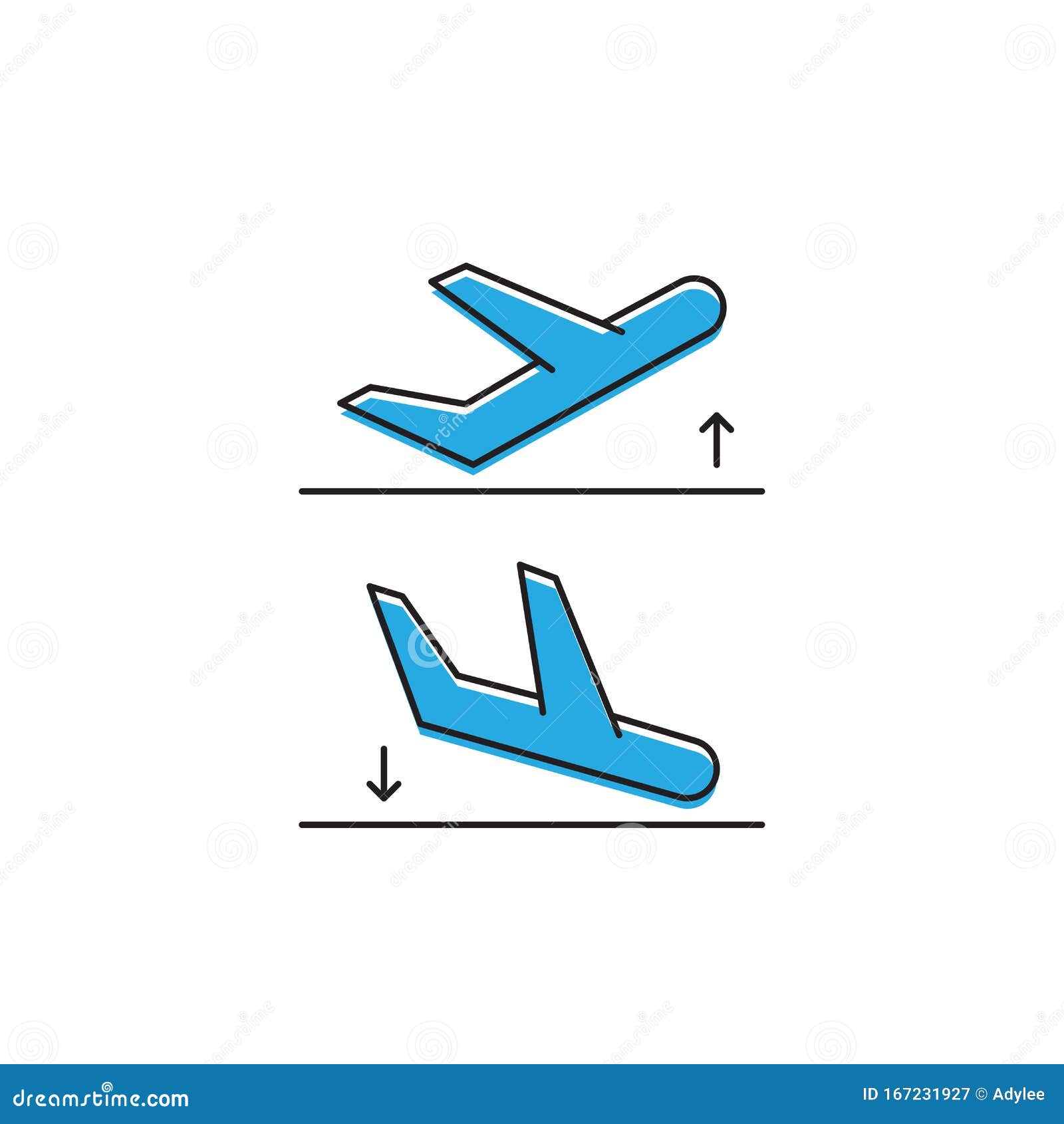 Plane Landing, Takeoff Vector Icon Symbol Isolated on White Background ...