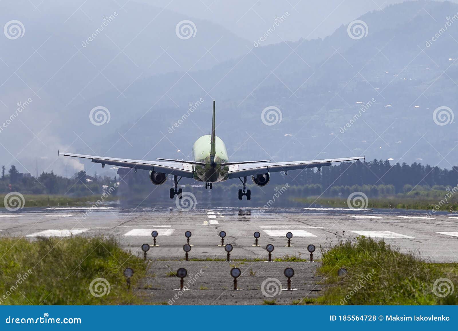 The Plane Lands On The Airfield. Spoilers And Flaps Trailing Edge When ...