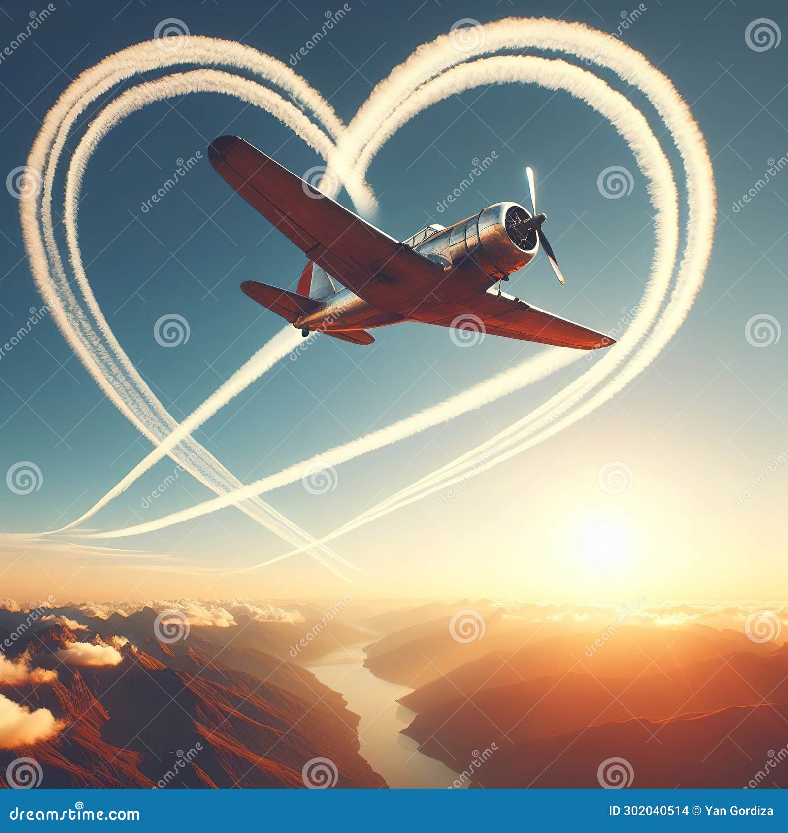 The Plane Left a Heart-shaped Trail in the Sky. Generative AI Stock ...