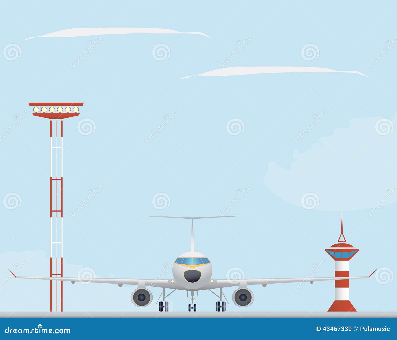 Plane, Light Tower and Control Tower Stock Vector - Illustration of ...