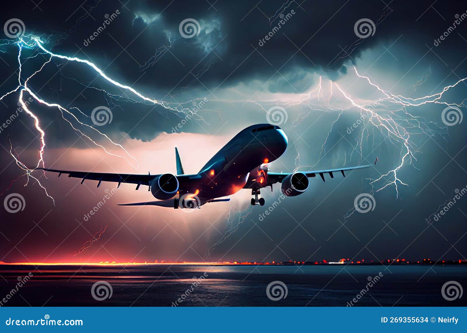 Plane with lightning stock photo. Image of dark, commercial - 269355634