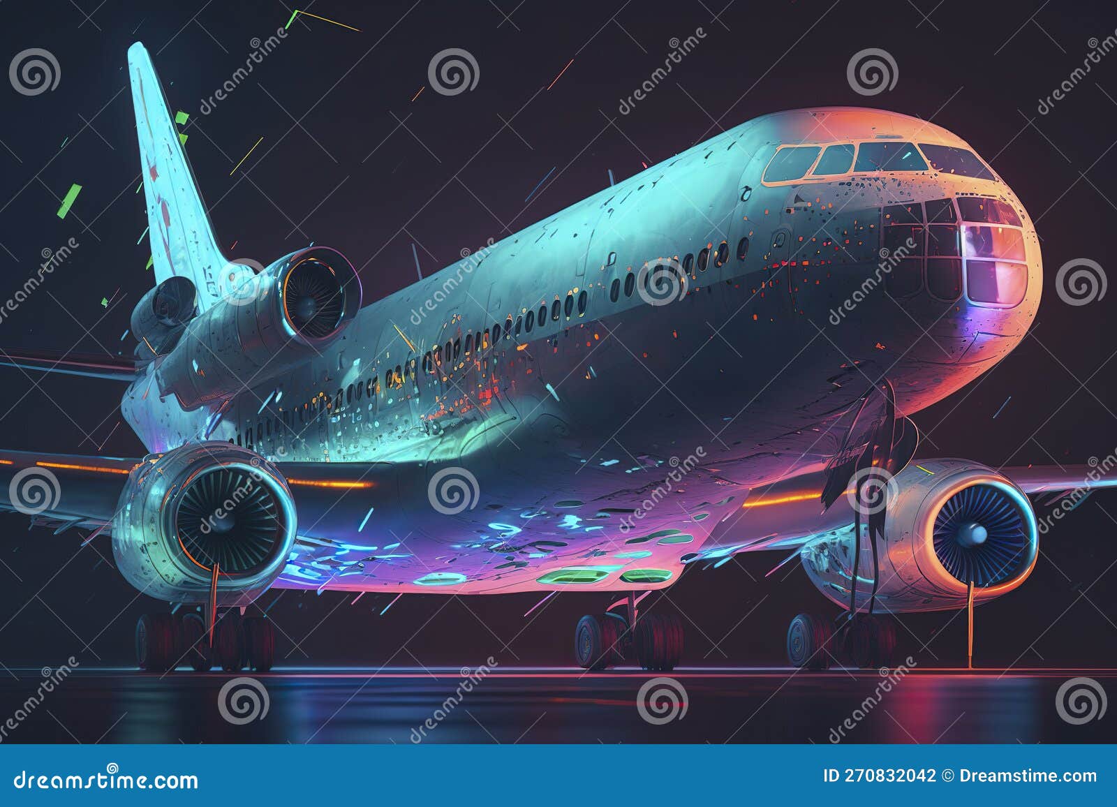 Plane in Neon Colors. Generative AI Stock Photo - Image of neon, vivid ...