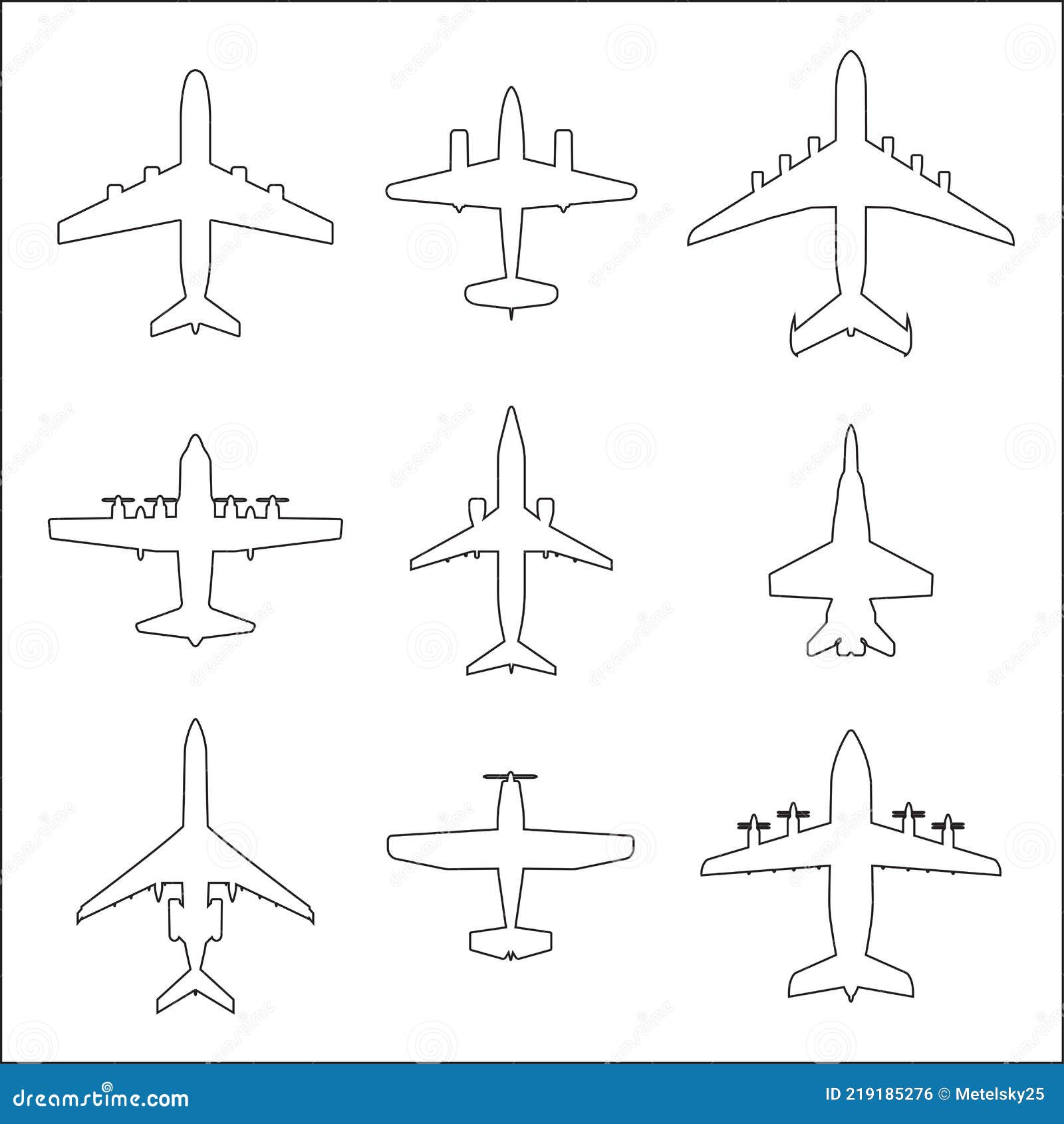 Plane Outline Icon Set. Airplane Silhouettes. Vector Illustration ...