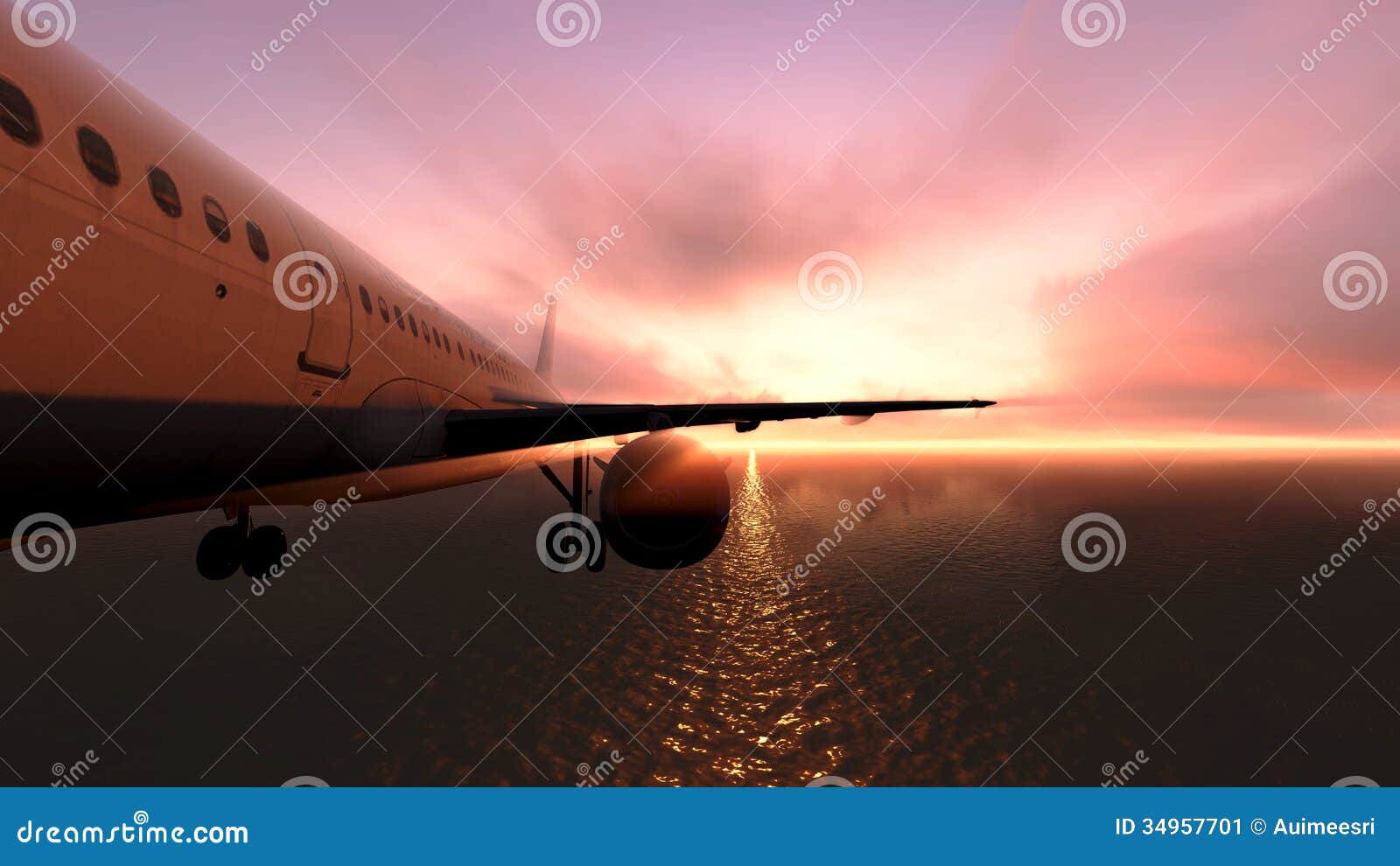 Plane over the ocean. stock image. Image of dusk, aircraft - 34957701