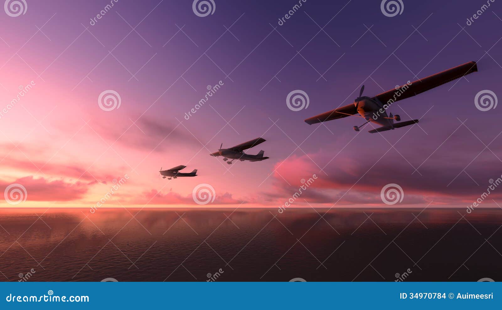 Plane over the ocean. stock photo. Image of sunrise, dawn - 34970784