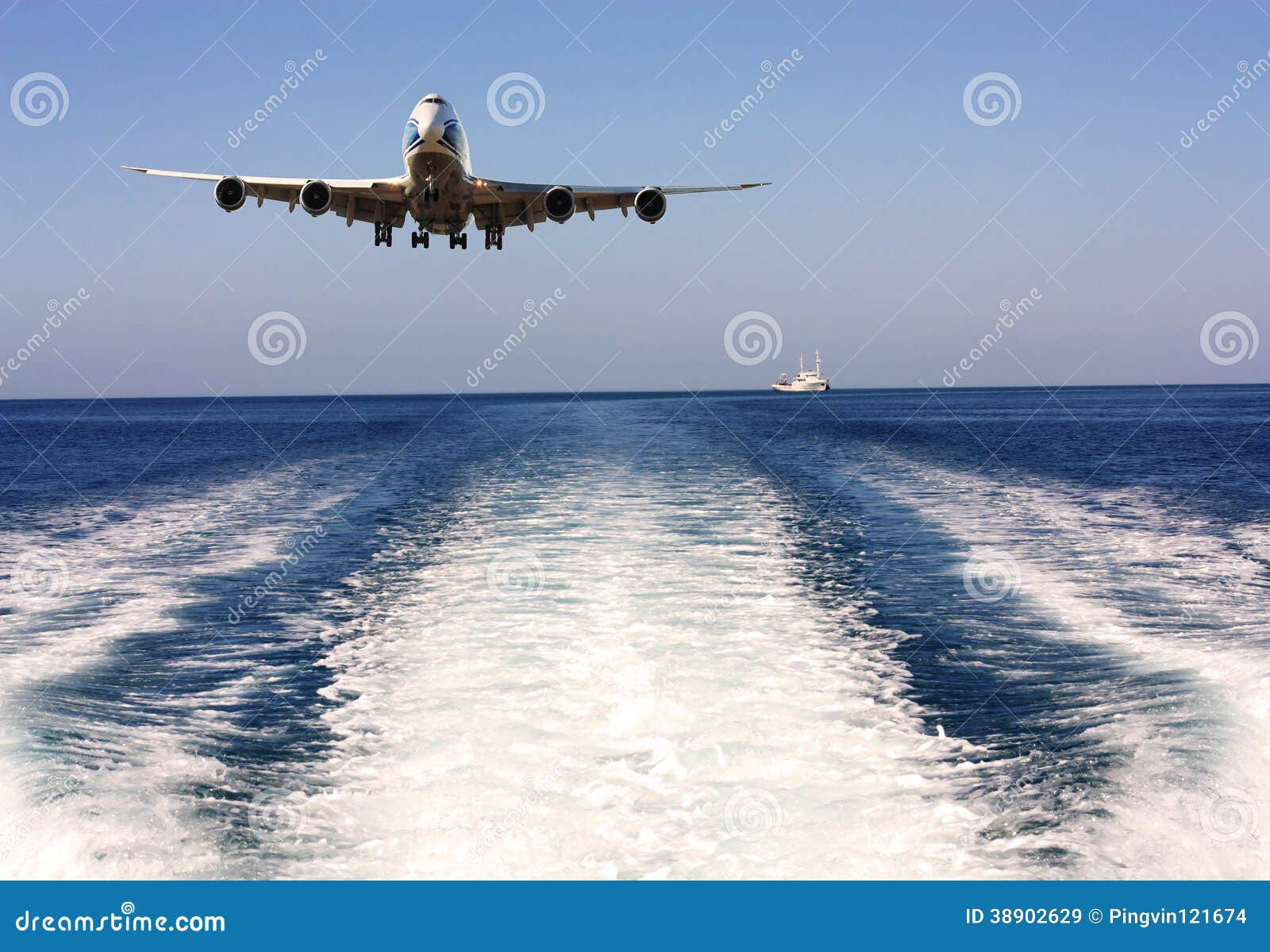 Plane over the sea stock image. Image of speed, flight - 38902629
