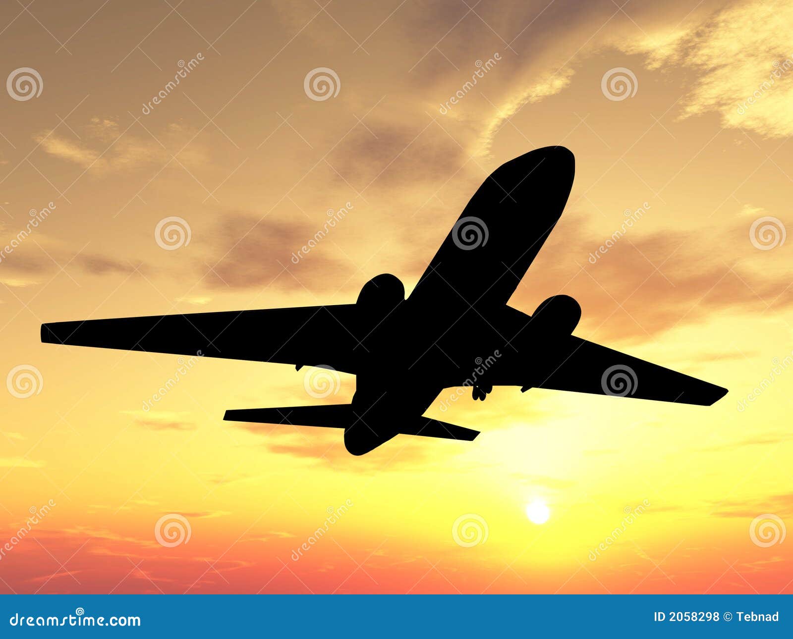 Plane over sunset stock illustration. Illustration of sunset - 2058298