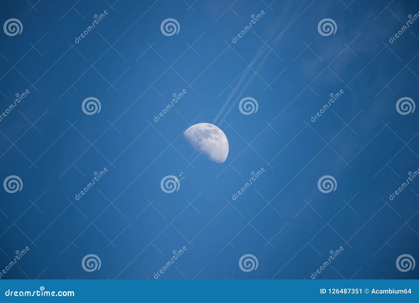 Plane Passing through the Moon from Bottom View with Long Condensation ...