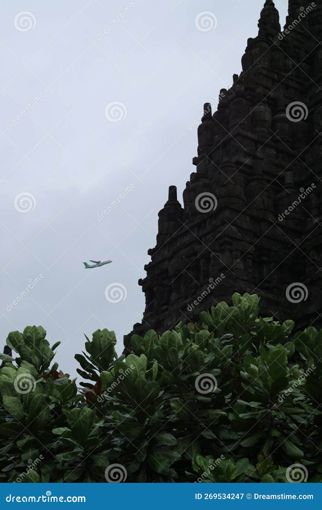 Plane Passing the Side of Prambanan Temple Stock Image - Image of wall ...
